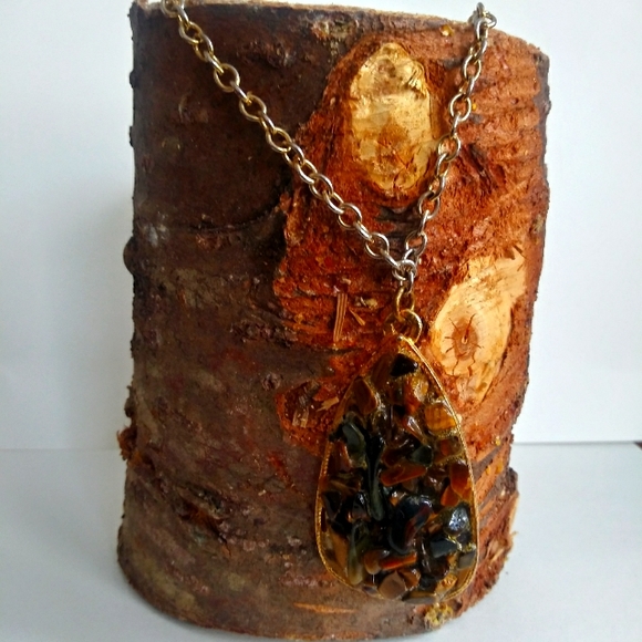 Jewelry | Vintage Lacquer Amber Tones Pendant Chain Necklace | Poshmark